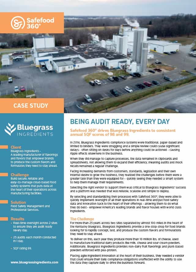 Case Study: How Bluegrass Ingredients Excels With Safefood 360°
